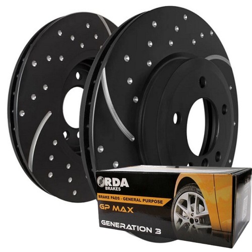 DIMP SLOTTED FRONT RDA DISC BRAKE ROTORS & PADS + SENSORS FOR BMW E46 ...