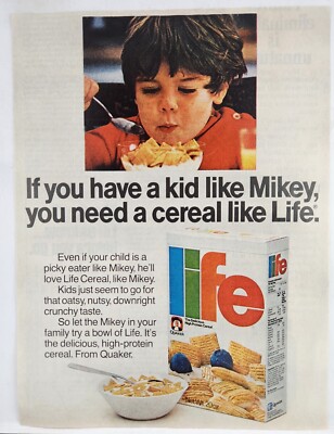 1976 Quaker Life Cereal Mikey Vintage Print Ad Poster Man Cave Art Deco ...
