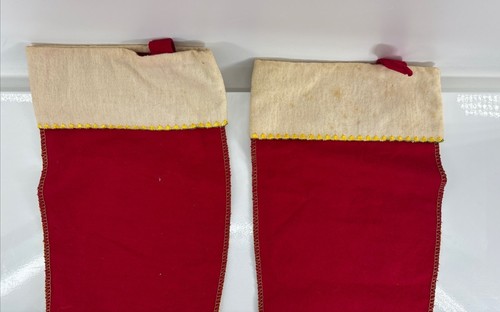2 Vintage Red Felt Christmas Stockings Mid Century Santa | eBay