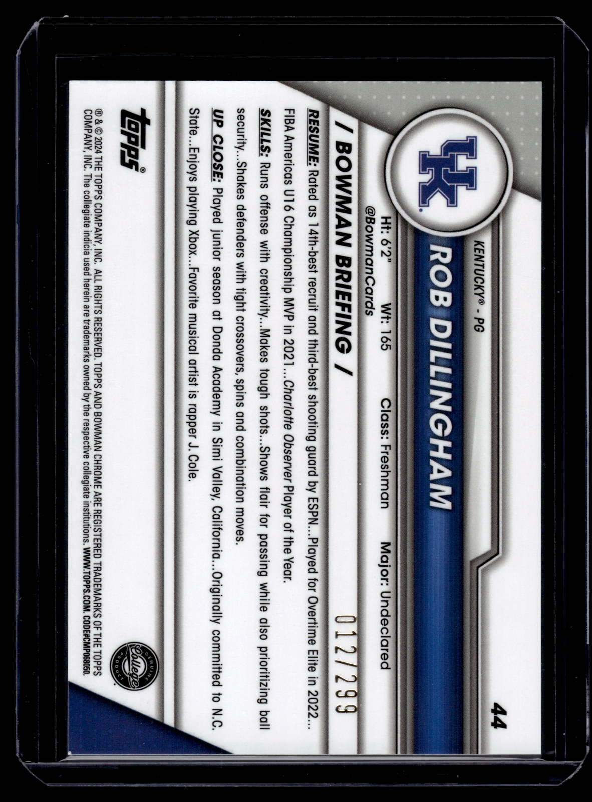 Rob Dillingham 2023-24 Bowman University Chrome Aqua Refractor Card ...