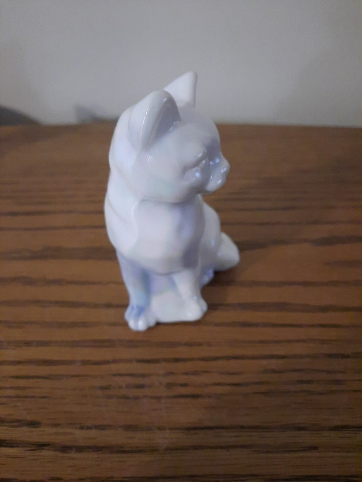 Fenton Art Glass Blue & White Slag Sitting Cat Unpainted Excellent | eBay