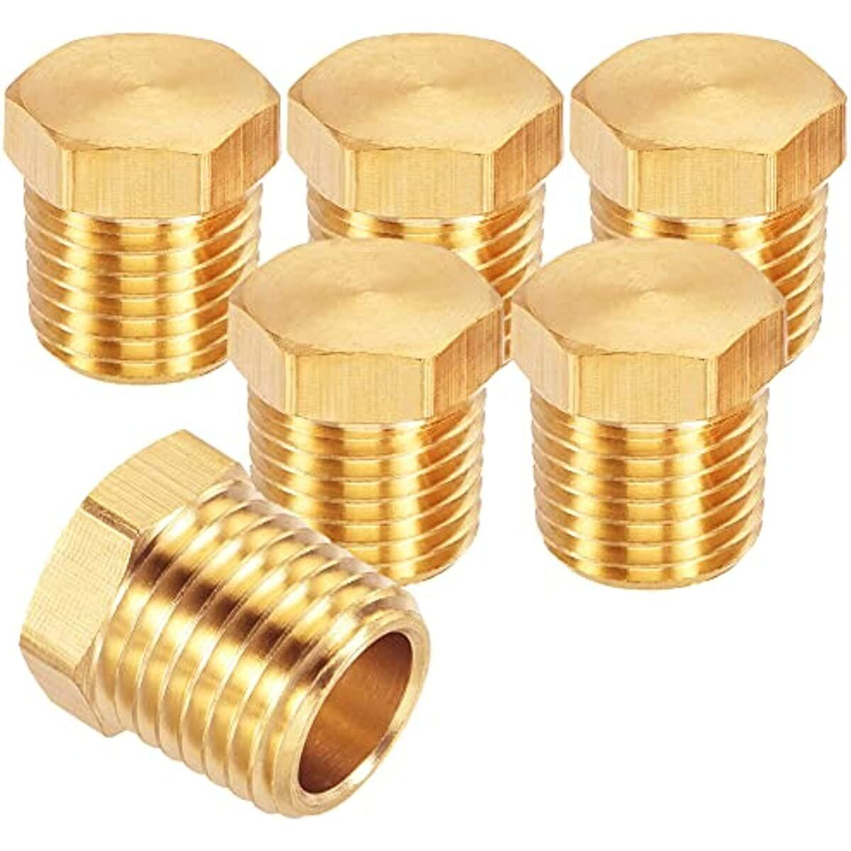 6PCS Solid Brass Outer Hex 1/4"NPT Male Thread Socket Pipe Plug ...