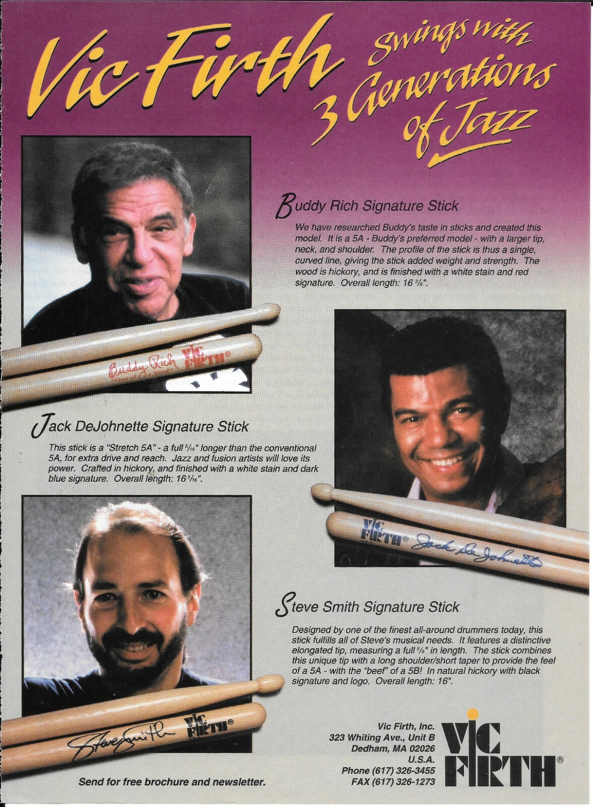 Vic Firth Drumsticks - Buddy Rich /Steve Smith / Jack DeJohnette - 1991 ...