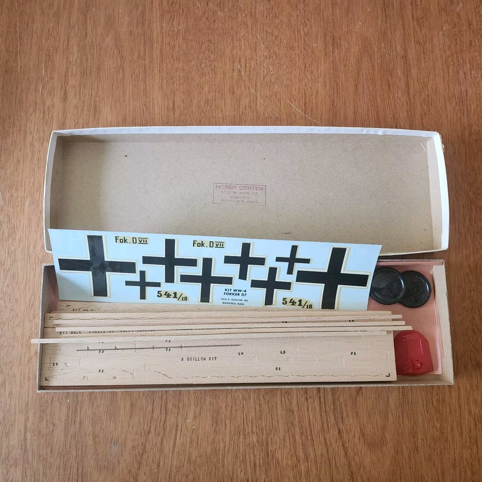 Vintage 1957 Guillow's German Fokker D7 WW I Fighter Flying Model Kit ...