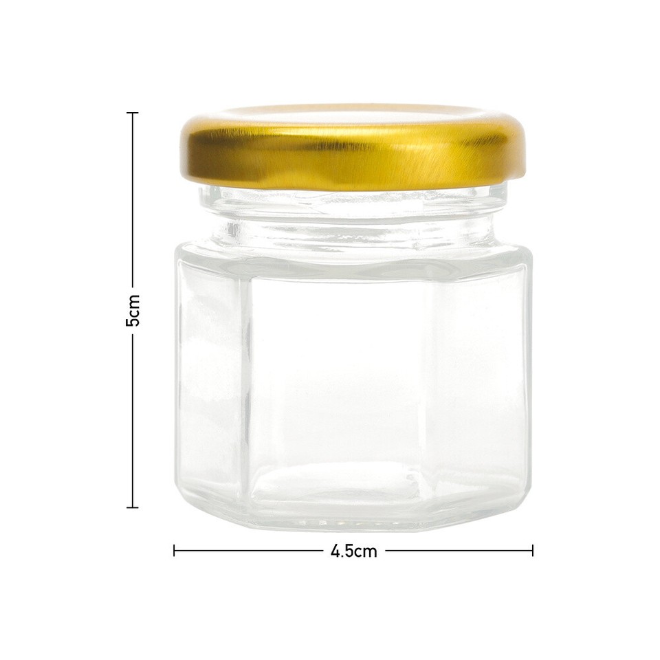 20x Small Glass Jam Jars Airtight 45ml Hexagonal Lid Honey Preserve Lid ...