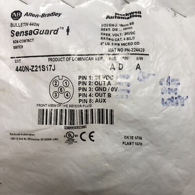 AB 440N/Z21S17J/A SensaGuard Non-Contact Switch,24 VDC,18mm Barrel,10mm ...