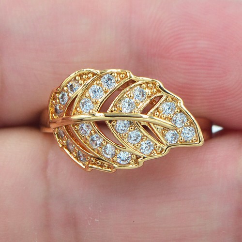 18K Yellow Gold Filled Women Clear Topaz Leaf Charming Ring Jewelry | eBay