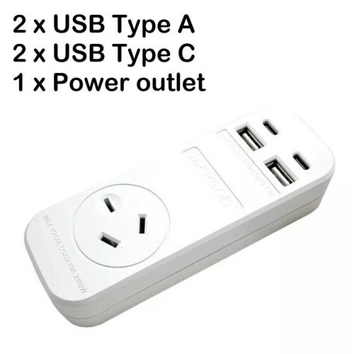 Socket Adaptor 2 x USB + 2 USB Type C Ports Wall Charger Power Point ...