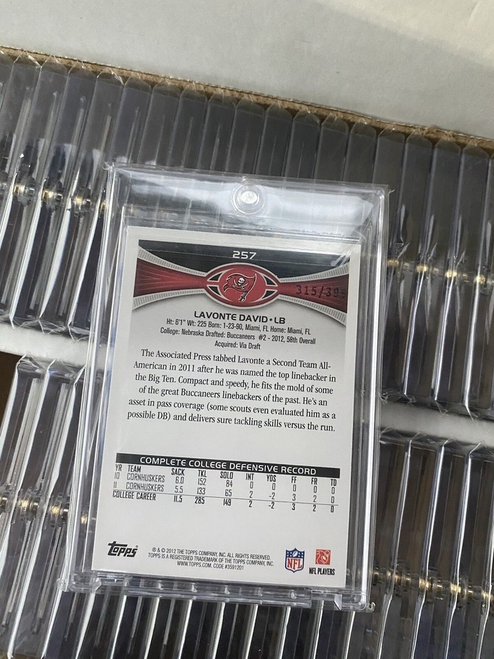 2012 Topps Lavonte David Camo Parallel Football Rookie 315/399 Huskers ...