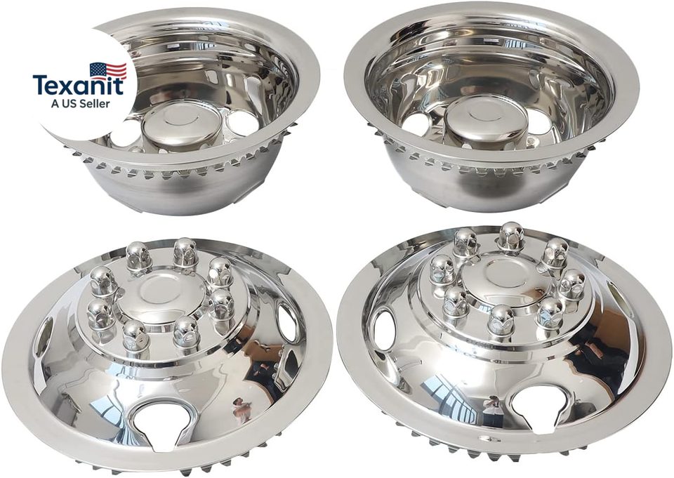 16In 8 Lug Stainless Steel Dually Wheel Simulator Set Wheel Rim Hub ...