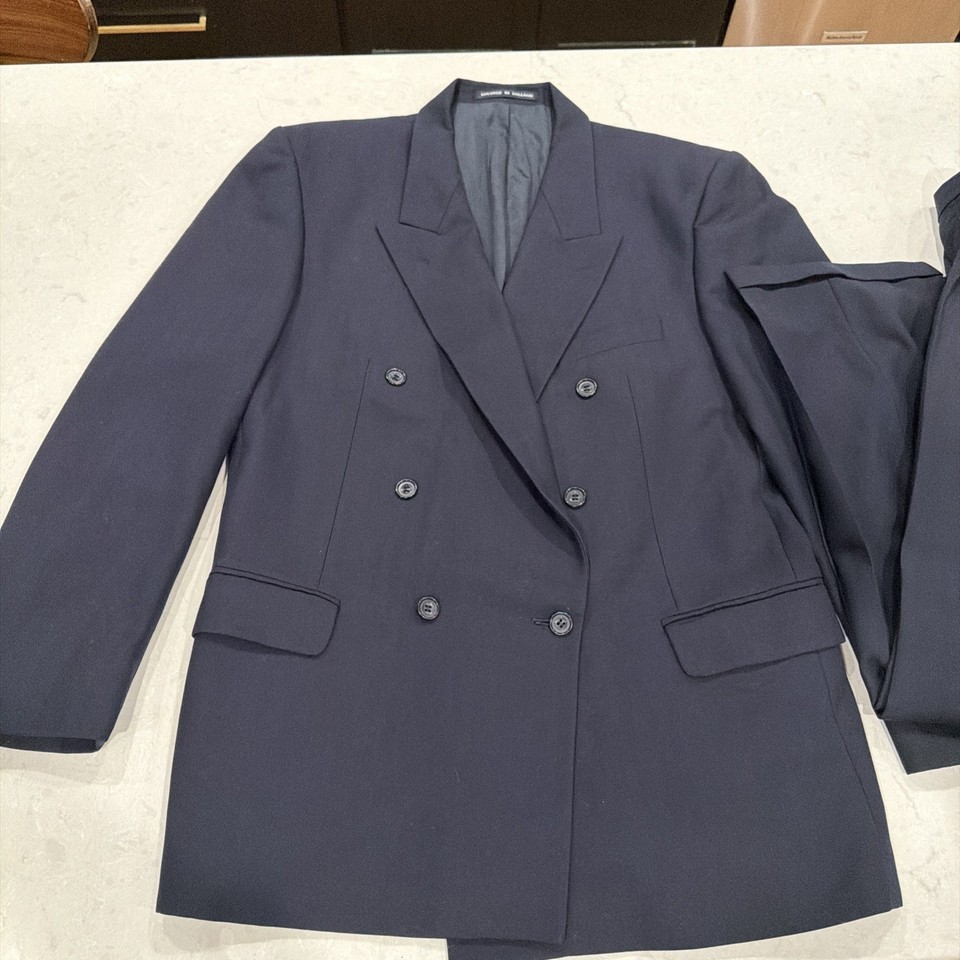 Alexandre London Navy Herringbone Suit Tailored England Peak Lapel 44R ...