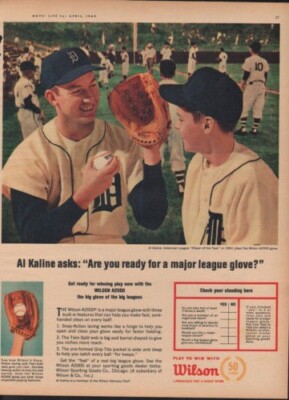 1964 WILSON SPORTING MEN BASEBALL GLOVE AL KALINE MAJOR LEAGUE CHAMP AD ...