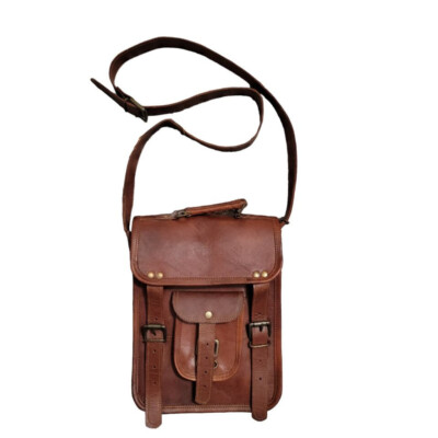Leather 11 Inch Sturdy satchel Messenger Bag canvas lined gold buckle ...