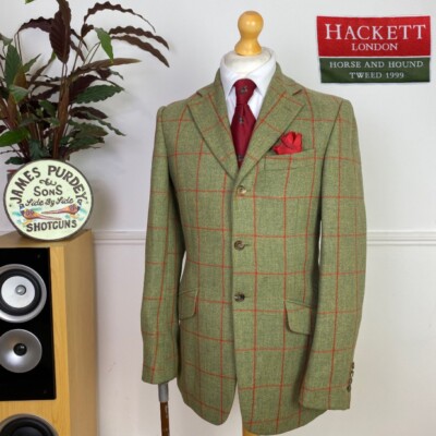 HACKETT Horse + Hound Ltd Edition RARE Windowpane Tweed Shooting Jacket ...