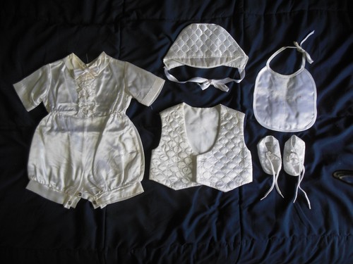 Christening suit; size 0-6 mos; birth-13 lb; 5pc white; Phyllis Baby ...