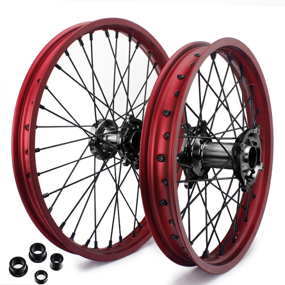 21"/19" CNC Wheels Set For CR125R CR250R CRF250R CRF450R 04-13 Red Rim ...