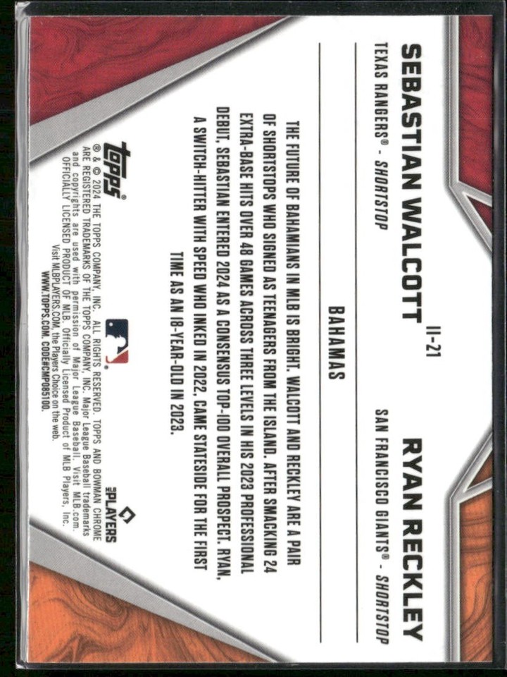 2024 Bowman Chrome Intnl Impact #II-21 Sebastian Walcott / Ryan Reckley ...