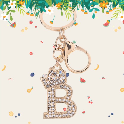 Rhinestone Studded Alphabet B Keychain with Crown for Gifts Purse ...