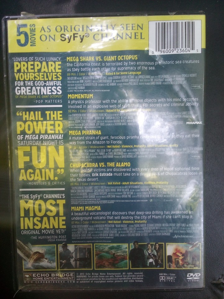 Mega Shark VS Giant Octopus DVD 5 Movies Miami Magma Piranha Chupacabra ...