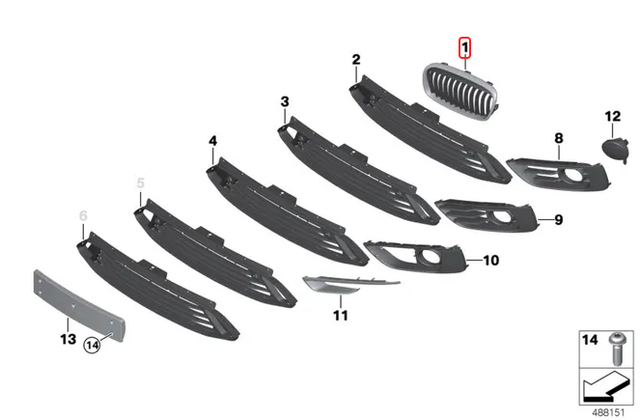 OEM BMW 2 F45 Front Radiator Left Grille 51137300543 7300543 2015 ...