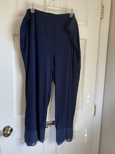 Susan Graver Petite Liquid Knit Ankle Pants w/ Chiffon Hem - Navy Blue ...