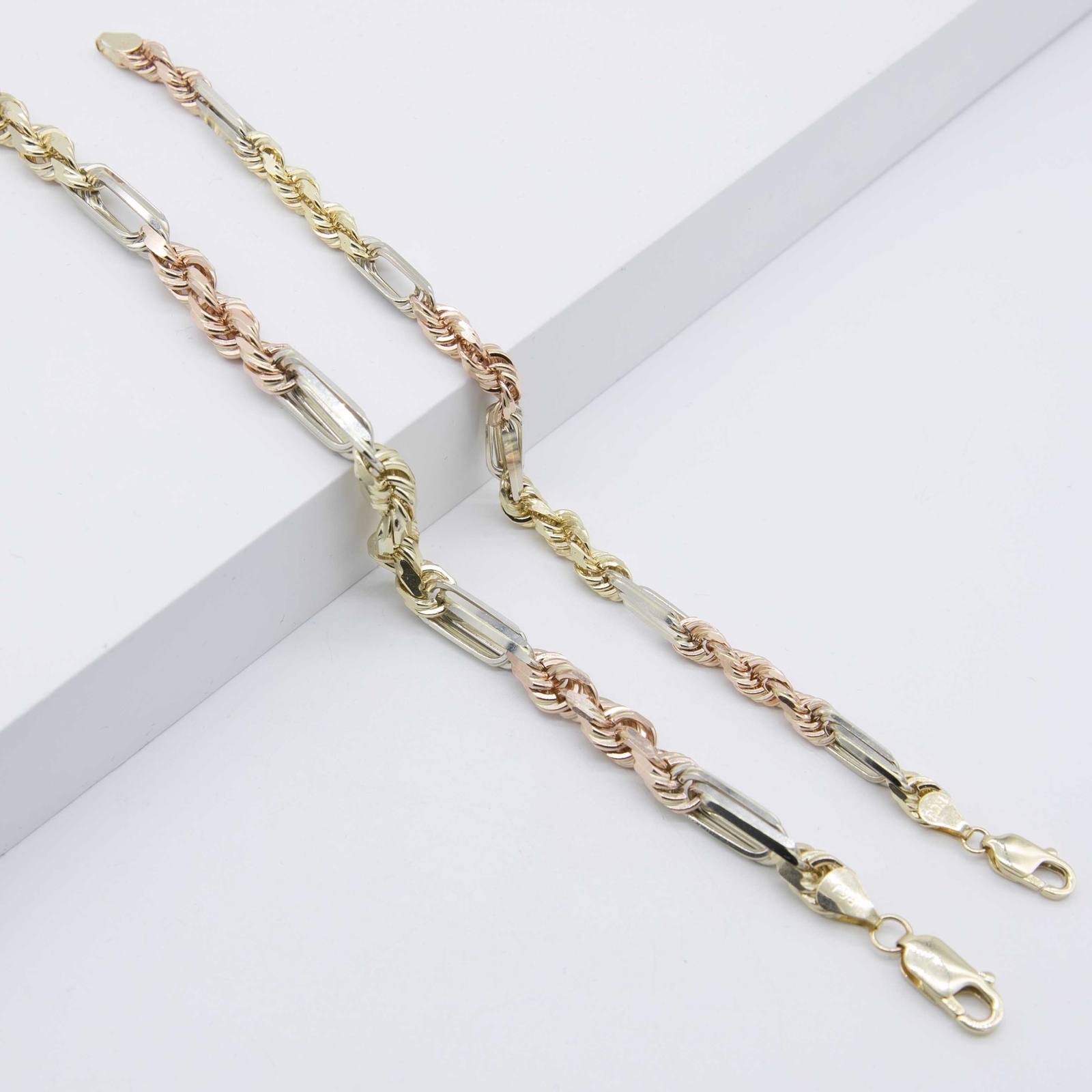 Milano Figaro Rope Chain Bracelet Real 14K Tricolor Gold All Sizes | eBay