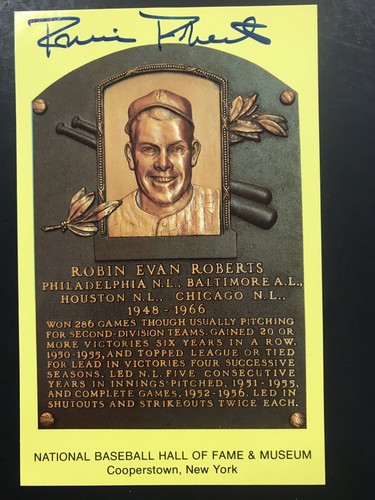 Robin Roberts Signed Gold HOF Plaque Postcard Yellow JSA Autograph ...