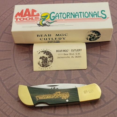 Bear MGC Lockback Knife USA Mac Tools Gatornationals Wood Handles SS ...