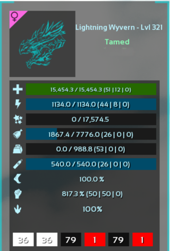 ARK Survival Ascended PvE Top stats Lightning Wyvern 817m Imprinted PC ...