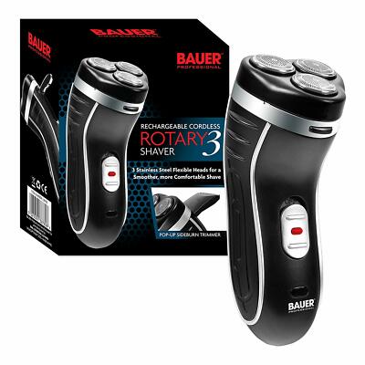 BAUER Rechargeable Cordless Mens Electric Rotary Shaver Razor Sideburn ...