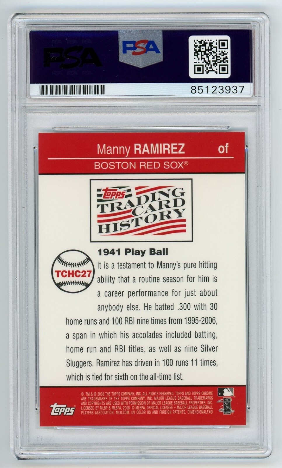 2008 Topps Trading Card History Manny Ramirez Autograph Signed Baseball ...