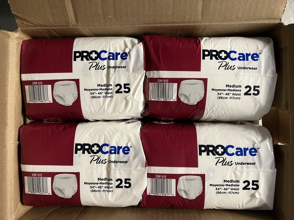 Lot of 4 ProCare Protective Underwear/Adult Diapers Medium Waist 34" To ...