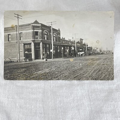 Postcard RPPC Real Photo Sterling Nebraska Horses Wagons Street Scene ...
