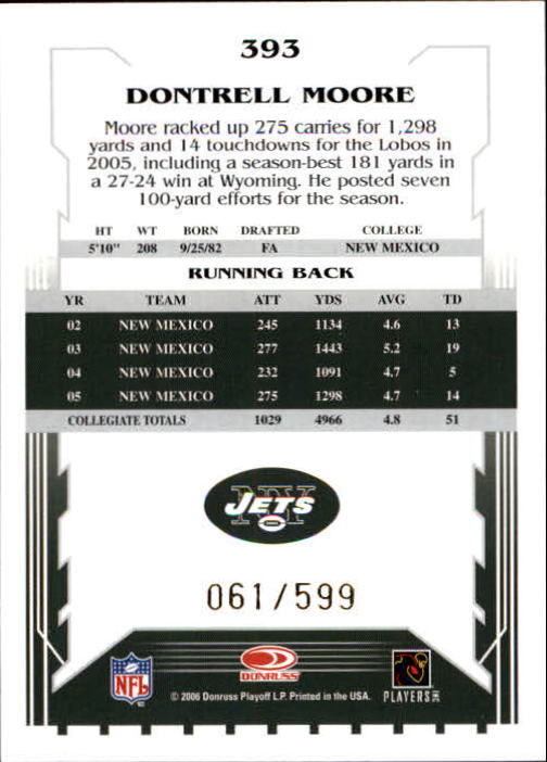 2006 Select Football Card #393 DonTrell Moore Rookie /599 | eBay