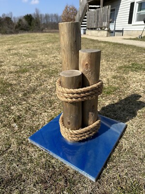 Rustic Wooden Post Decor with Nautical Rope on Blue Epoxy Base Lake ...