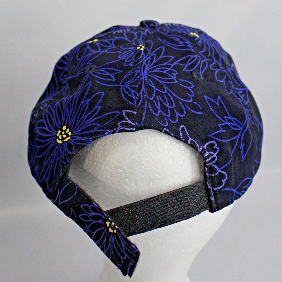 EP Pro Ladies Golf Ball Cap Black Purple and Yellow Flowers Adjustable ...