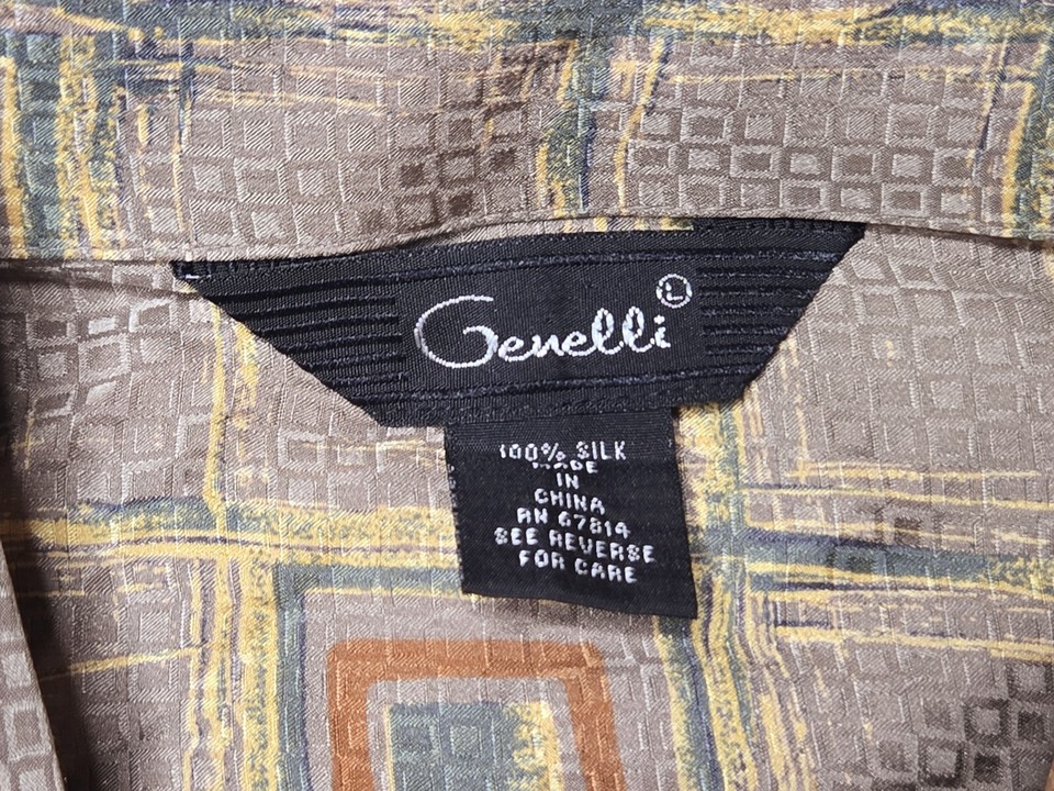 VTG Genelli 100% Pure Silk Button-up Shirt Multicolor Abstract Plaid ...
