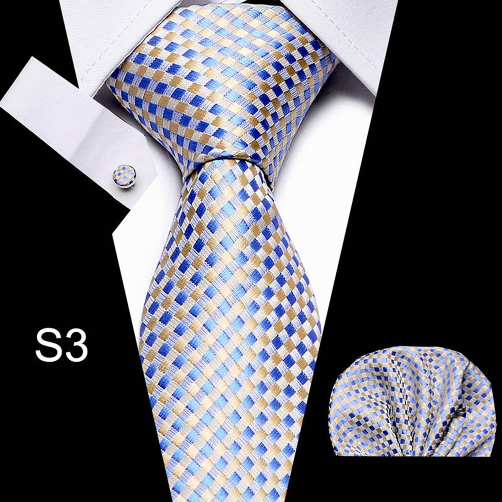 1 Set Men Tie Formal Daily Wear Party Banquet Tie Cufflinks Pocket ...