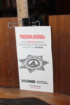 Vintage Norfolk Southern Railway Railroad Police Trespassing Brochure ...