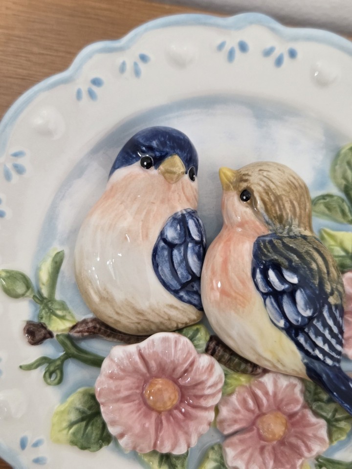 Vintage Ganz 3D Decorative Bird and Flowers Wall Hanging Plate 5" Mint ...