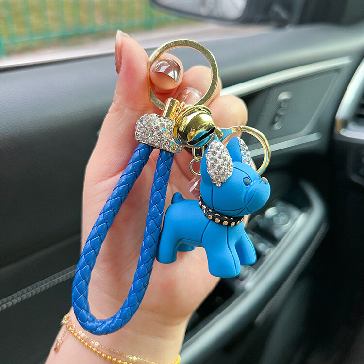 Unique Resin Bulldog Cartoon Keychain With Glittering Diamonds Suitable ...