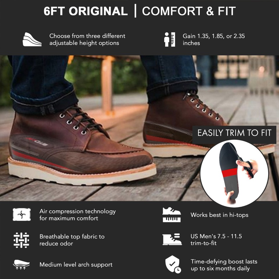 6FT CLUB Height Increase Insole 2.35 inch Adjustable Taller Elevation ...