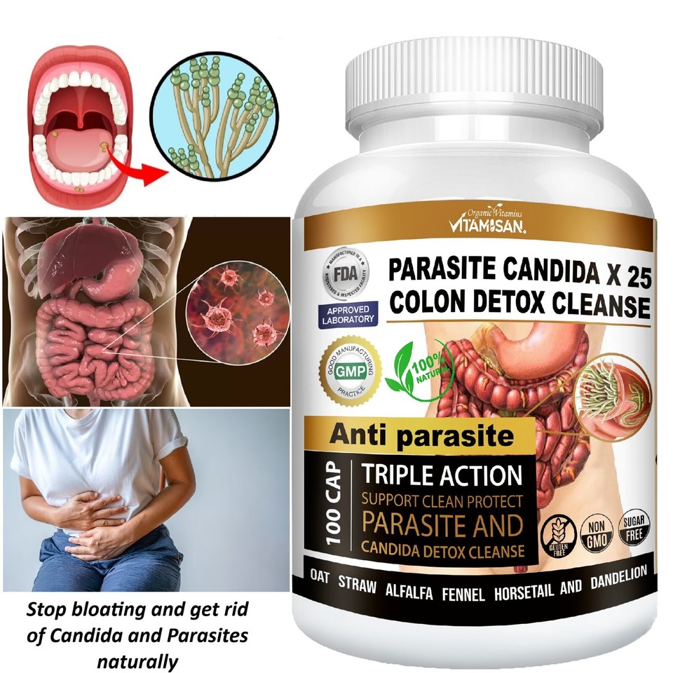 Colon Detox Cleanse Parasite Candida 100 Capsules Natural Herbal ...