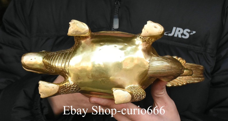 11'' China Copper Gilt Dragon Tortoise Xuanwu Beast Phoenix Bird Animal ...