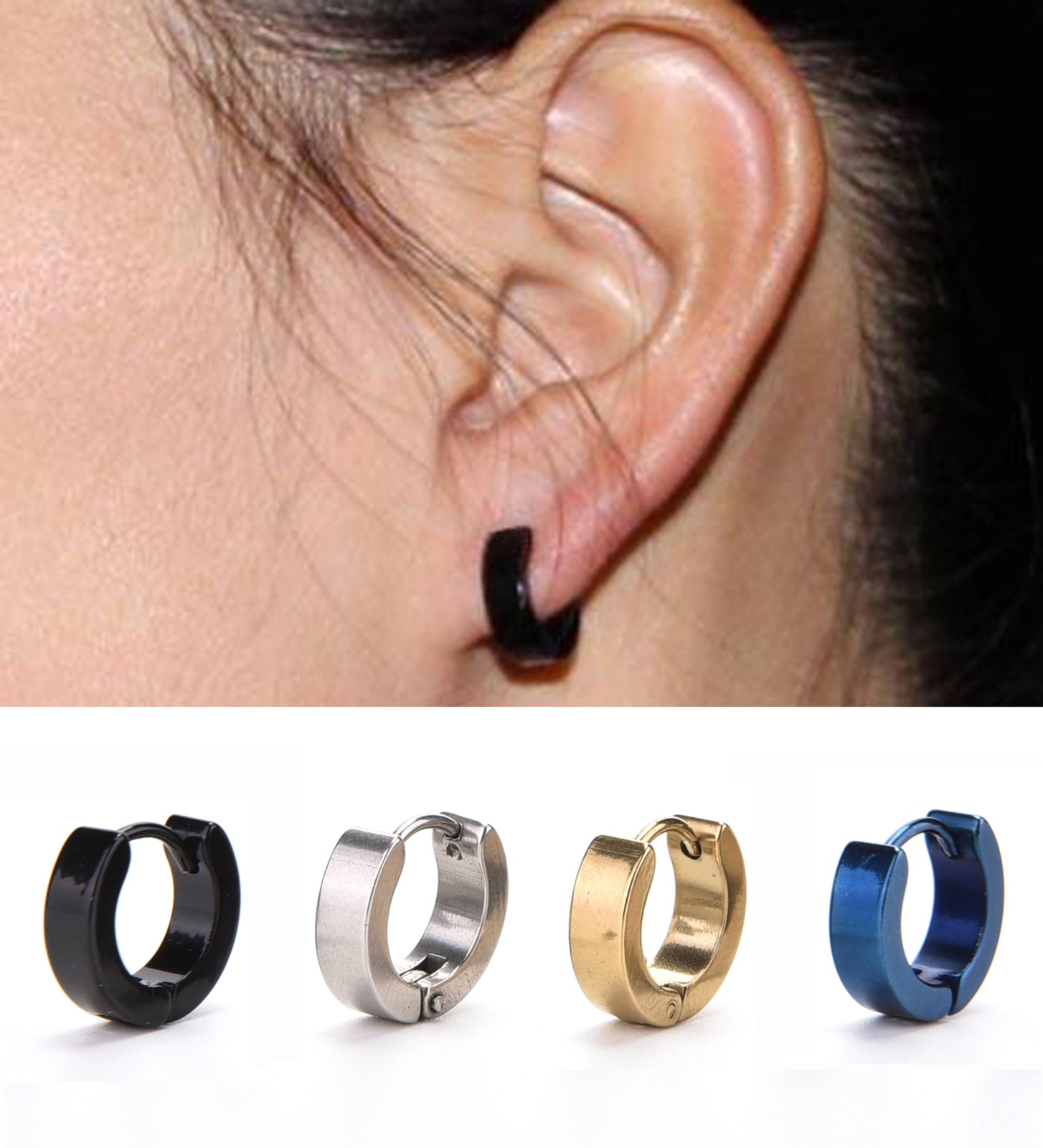 1Pair Mens Stainless Steel Hoop Piercing Ear Earring Studs Jewelry ...