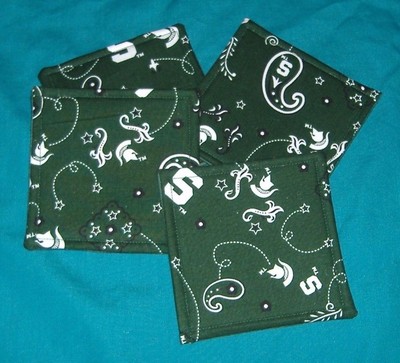 *NEW Fancy MICHIGAN STATE UNIVERSITY SET OF 4 COASTERS MSU SPARTANS ...