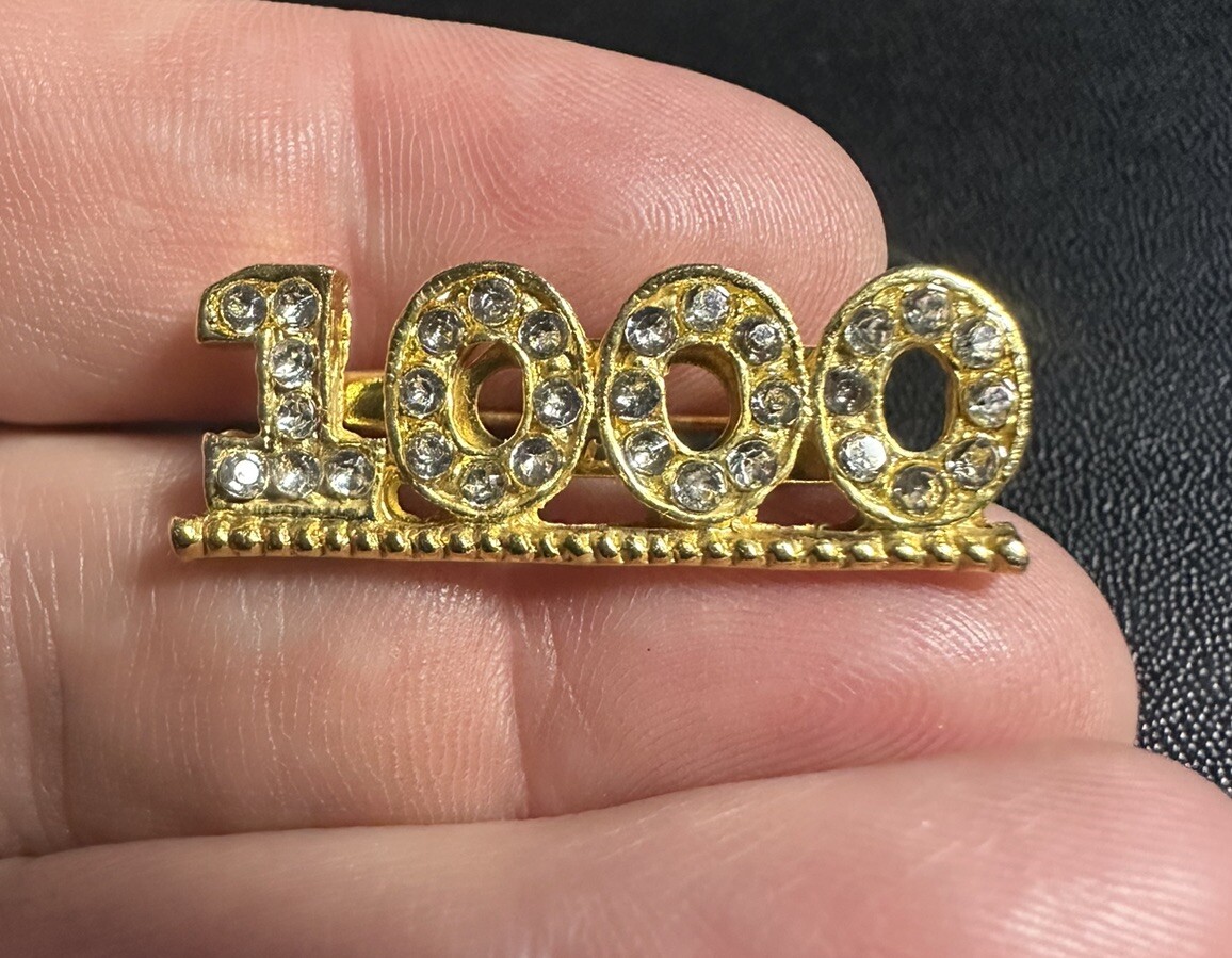 MARY KAY GOLD TONE 1000 RHINESTONE PINBACK BROOCH PIN COSMETICS ...