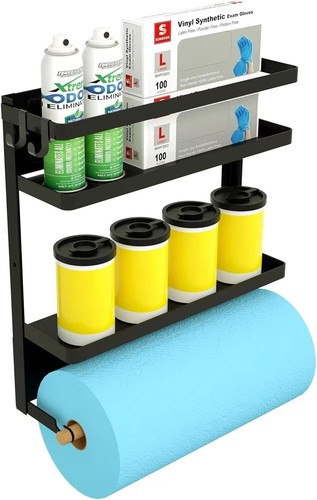 Paper Towel Holder with Shelf, 2-In-1 Magnetic Shelf, Heavy Duty Rustic ...