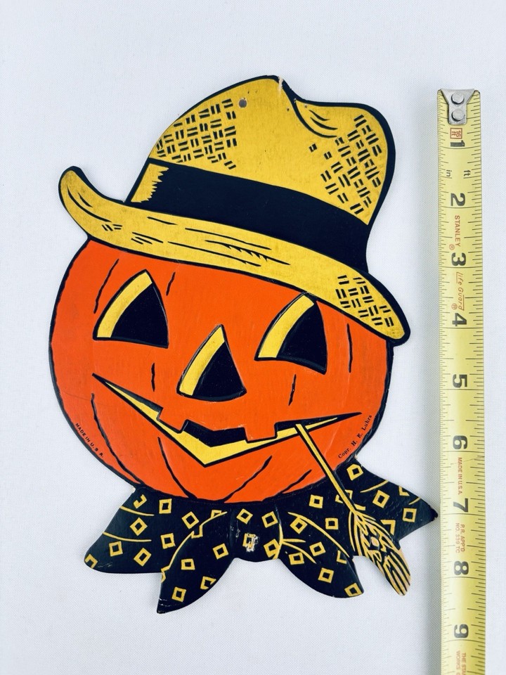 Vintage Halloween Pumpkin Face H E Luhrs - Die Cut Decoration | eBay UK