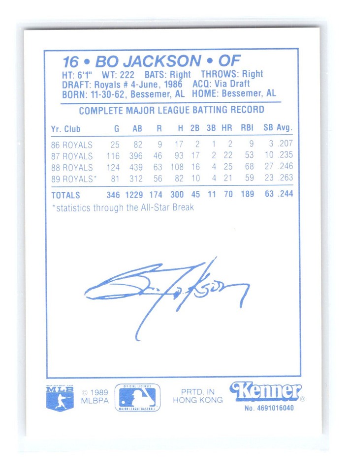 1990 Kenner Starting Lineup Cards Extended Series #NNO Bo Jackson | eBay